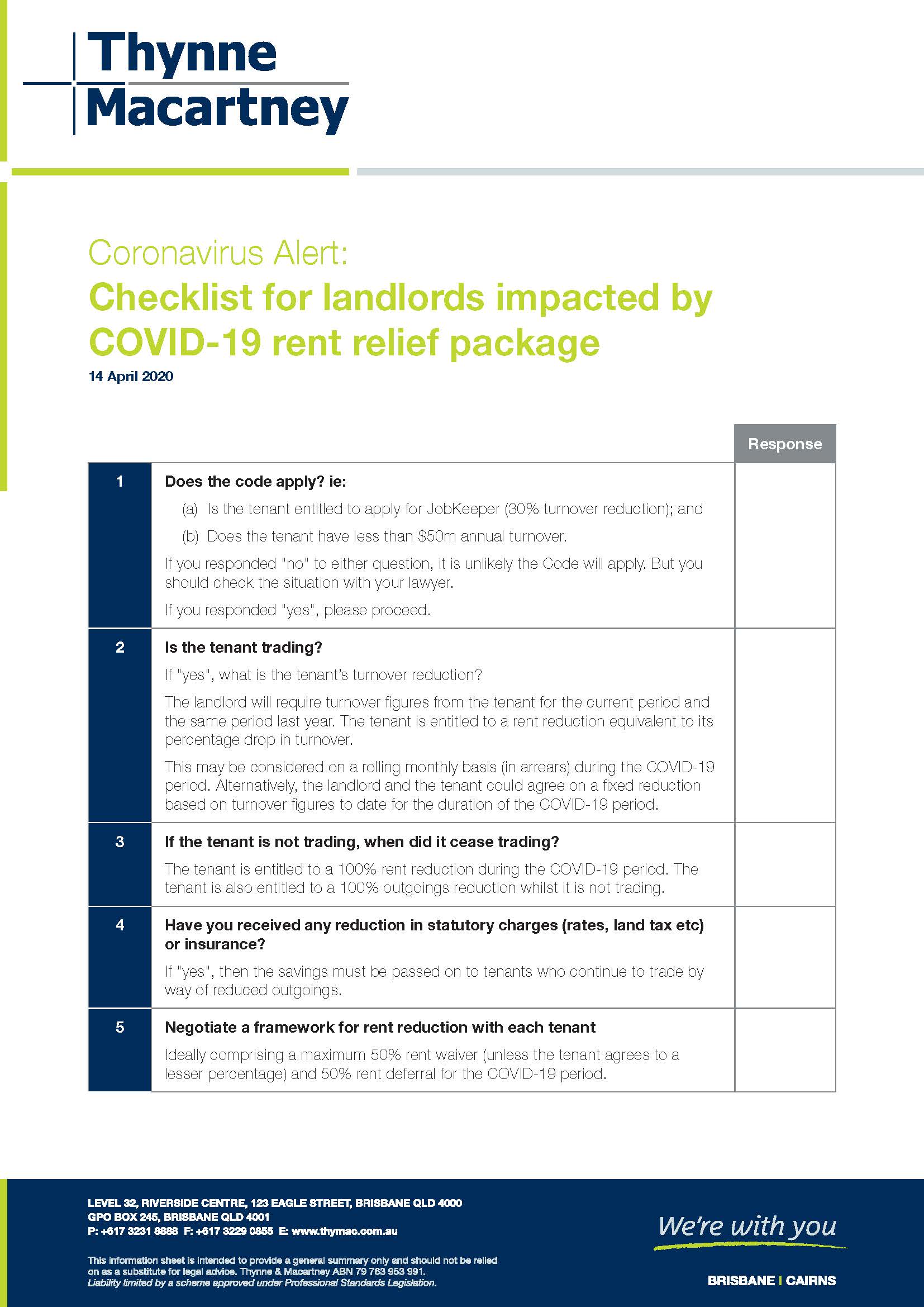 Checklist for landlords impacted by COVID-19 rent relief | Thynne ...